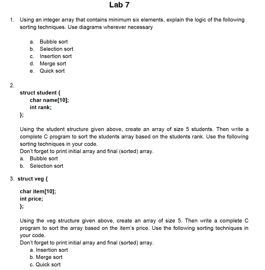 Solved 1. Using an integer array that contains minimum six | Chegg.com