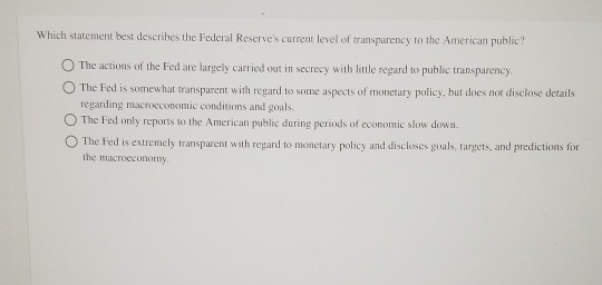 Solved Which statement best describes the Federal Reserve's | Chegg.com