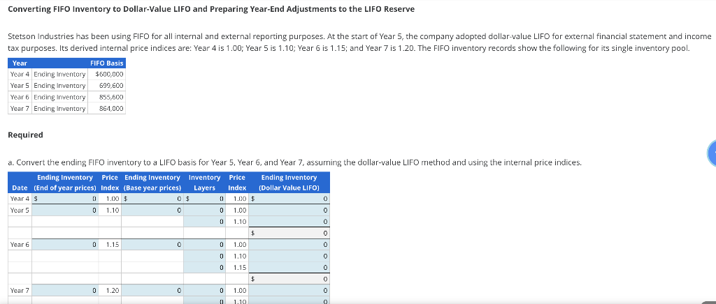 Solved Converting FIFO Inventory to Dollar-Value LIFO and | Chegg.com