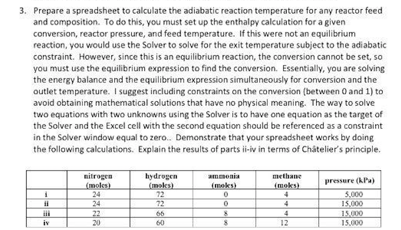 3. Prepare a spreadsheet to calculate the adiabatic | Chegg.com