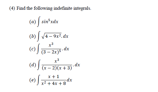 Solved (4) Find the following indefinite integrals. (a) | Chegg.com