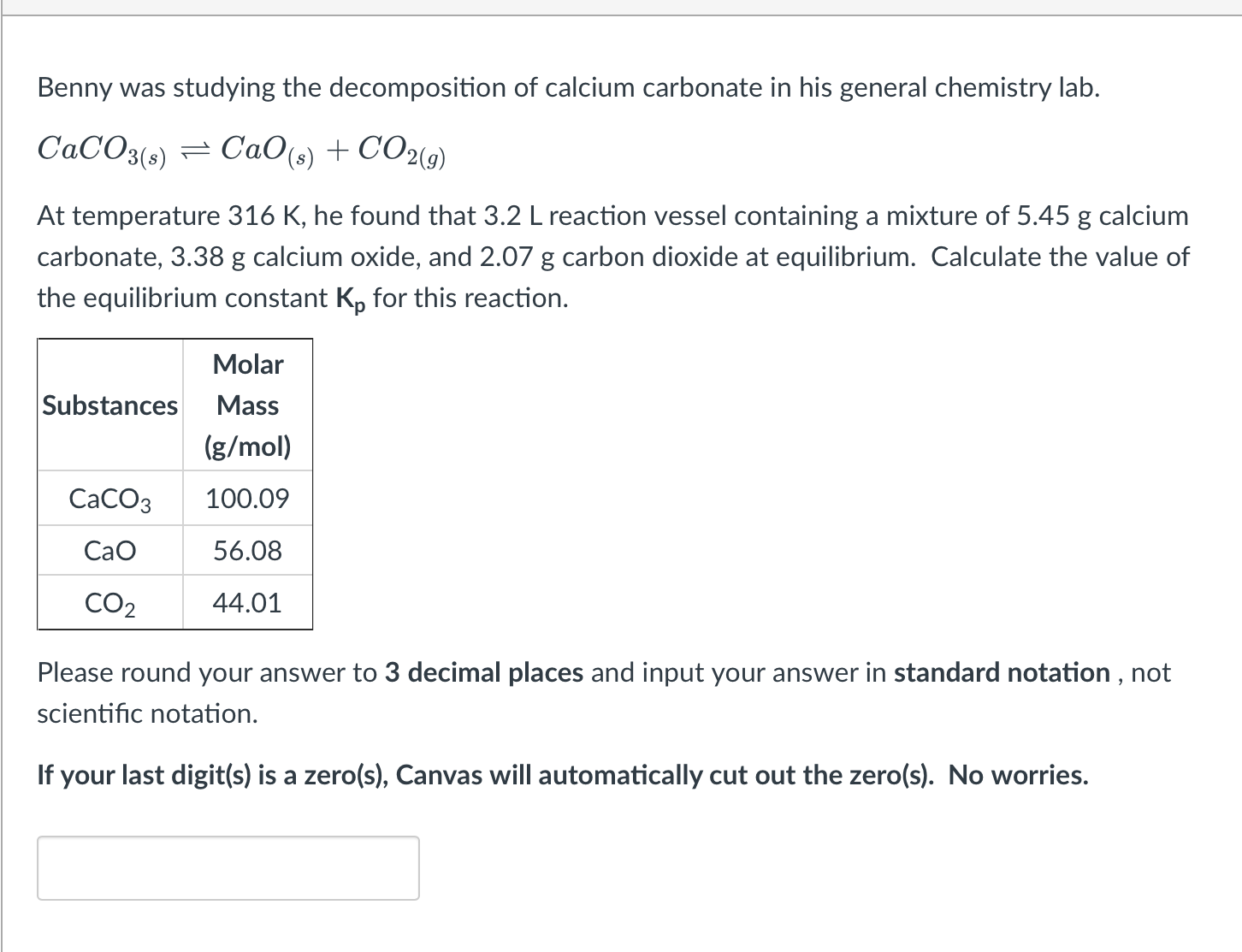 Solved Benny was studying the decomposition of calcium | Chegg.com