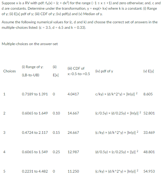 Solved Suppose x is a RV with pdf: fx(x) = (c + dx?) for the | Chegg.com