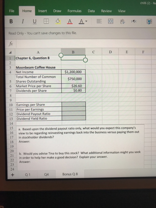 Solved ch06 (2) - Re File Home Insert Draw Formulas Data | Chegg.com