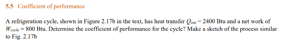 Solved 5.5 Coefficient of performance A refrigeration cycle, | Chegg.com
