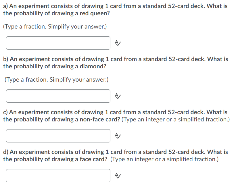 Solved Use the standard deck of 52 cards pictured below to | Chegg.com