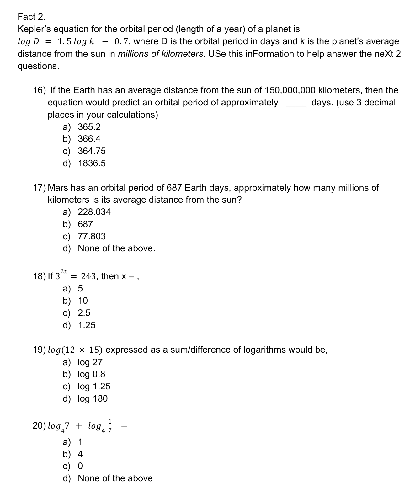 Fact 2.Kepler's equation for the orbital period | Chegg.com