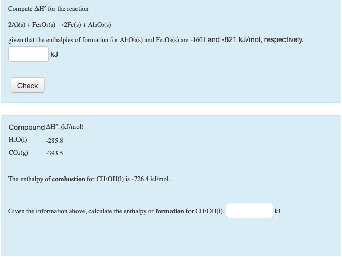Solved Compute AH° for the reaction 2Al(s) + Fe2O3(s) | Chegg.com