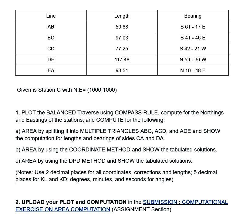 Solved Given is Station C with N,E=(1000,1000) 1. PLOT the | Chegg.com