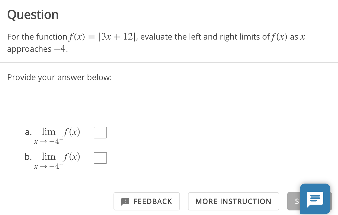 Solved Question For the function f(x) = |3x + 12], evaluate | Chegg.com
