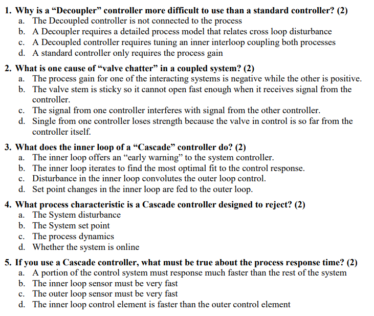 1. Why is a "Decoupler" controller more difficult to | Chegg.com