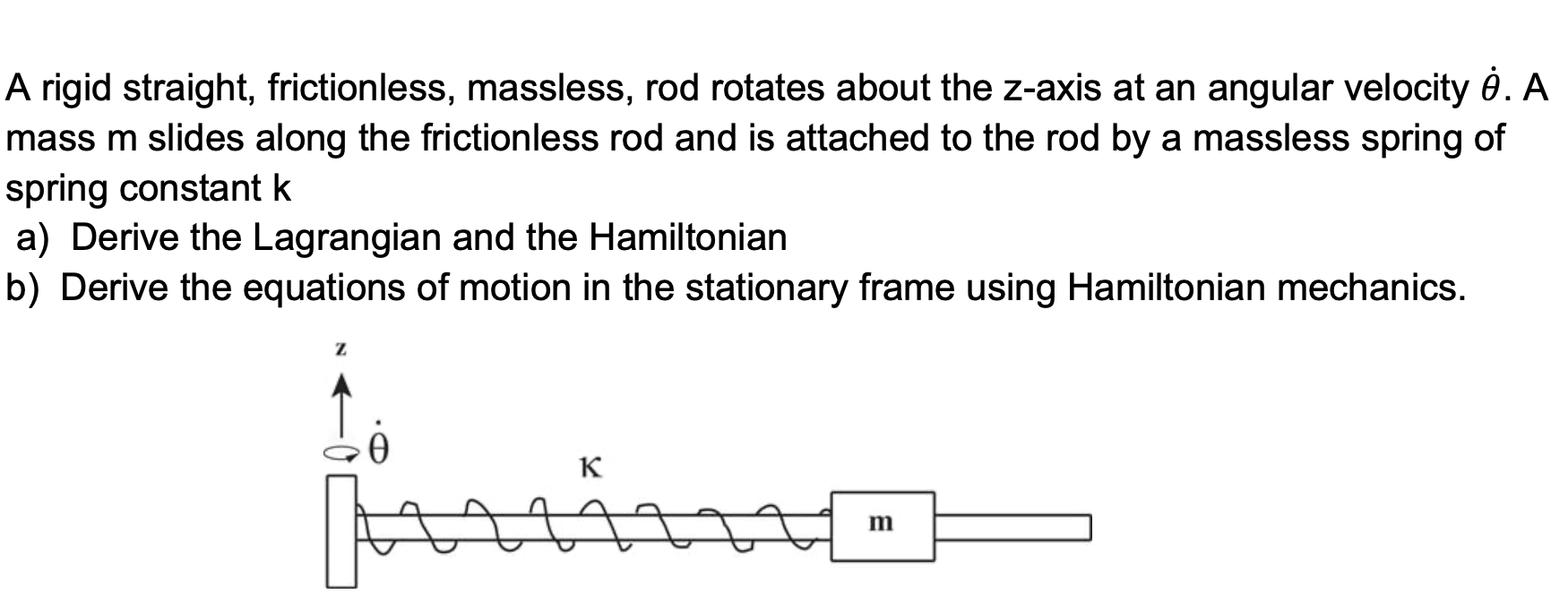 A rigid straight, frictionless, massless, rod rotates | Chegg.com