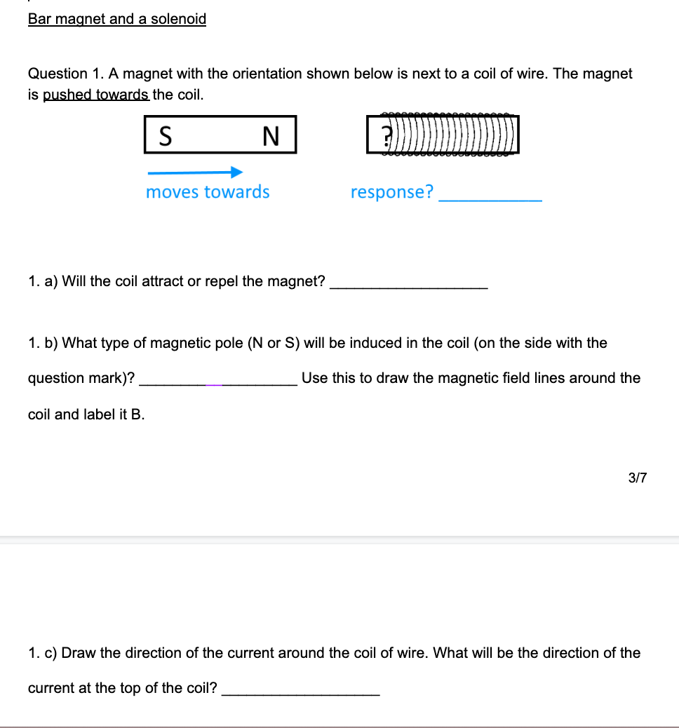 Solved Bar magnet and a solenoid Question 1. A magnet with | Chegg.com