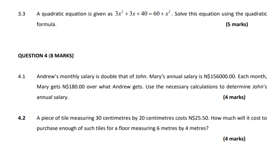 Solved 3.3 A quadratic equation is given as 3x² + 3x + 40 = | Chegg.com
