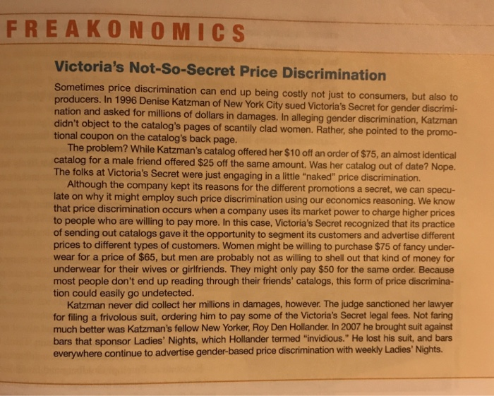 Solved FREAKONOMICS Victoria's Not-So-Secret Price | Chegg.com
