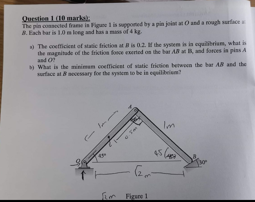 Solved Question 1 (10 marks): The pin connected frame in | Chegg.com