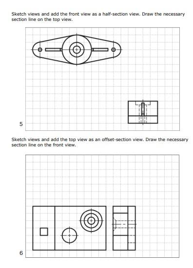 Solved Sketch views and add the front view as a half-section | Chegg.com