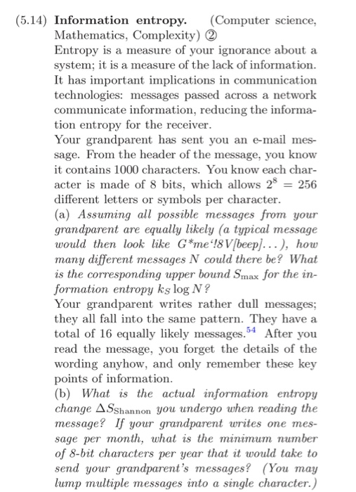 (5.14) Information entropy. (Computer science, | Chegg.com