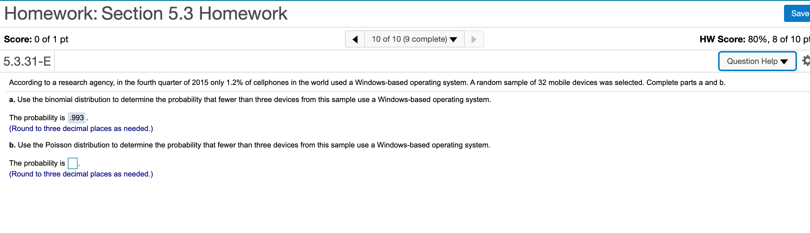 Solved Homework: Section 5.3 Homework Save Score: 0 of 1 pt | Chegg.com