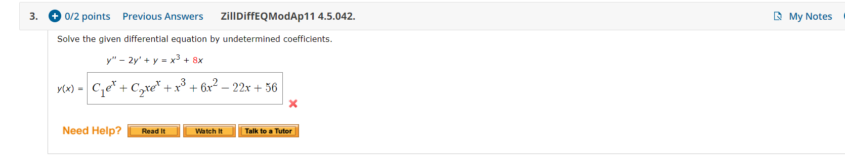Solved 3. + 0/2 points Previous Answers ZillDiffEQModAp11 | Chegg.com
