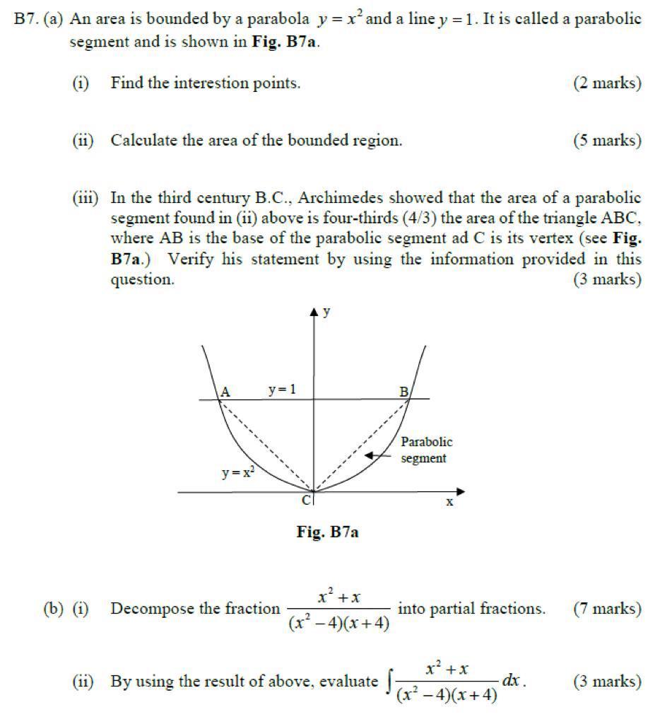 Solved B7. (a) An area is bounded by a parabola y = x’and a | Chegg.com