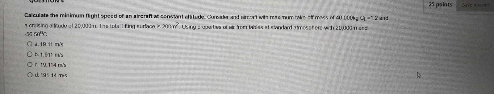 Solved Calculate the minimum flight speed of an aircraft at | Chegg.com