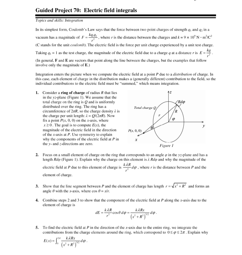 Solved Guided Project 70: Electric Field Integrals. In its | Chegg.com