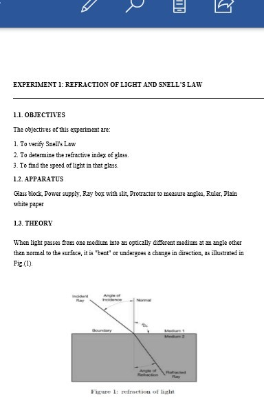 Solved EXPERIMENT 1: REFRACTION OF LIGHT AND SNELL'S LAW | Chegg.com