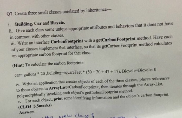 Solved Q7. Create three small classes unrelated by | Chegg.com
