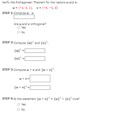 Solved Verify the Pythagorean Theorem for the vectors u and | Chegg.com
