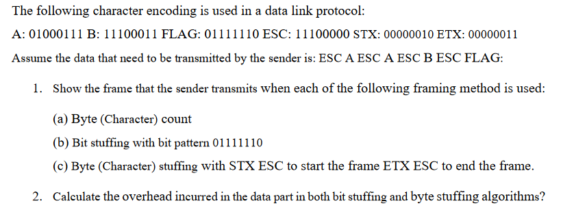 Solved The following character encoding is used in a data | Chegg.com