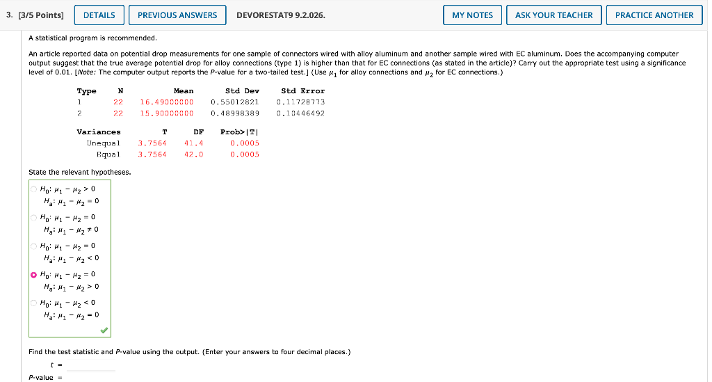 Solved 3. [3/5 points) DETAILS PREVIOUS ANSWERS DEVORESTAT9 | Chegg.com
