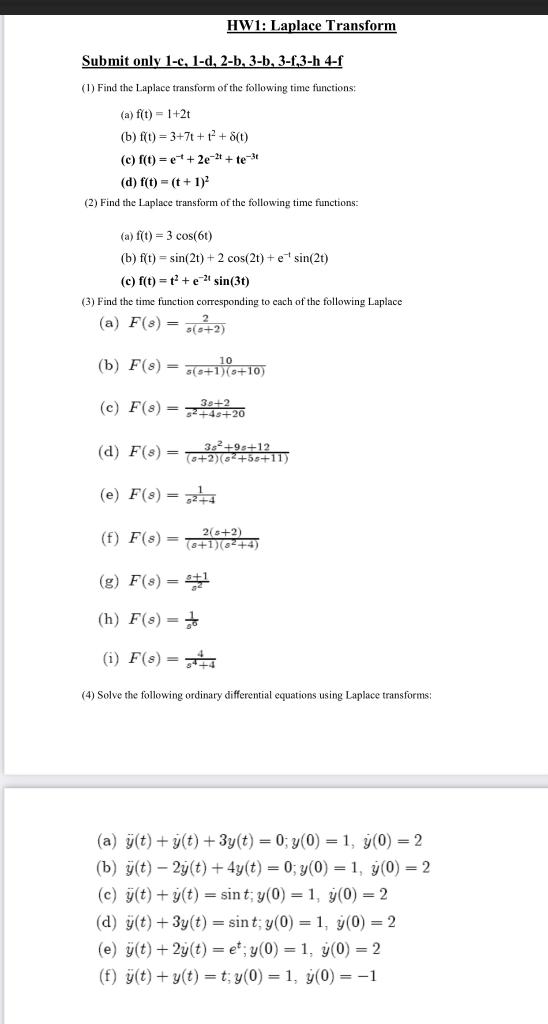 Solved Submit only 1-c, 1-d, 2-b, 3-b, 3-f,3-h 4-f (1) Find | Chegg.com
