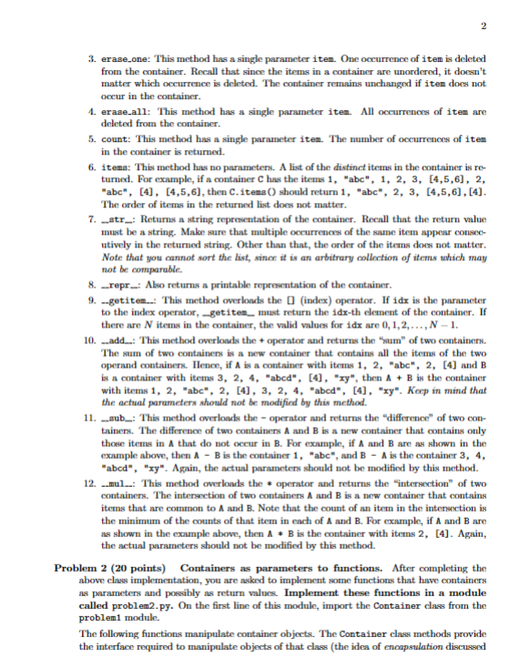 Solved roblem 1 [30 points ] Container objects. This | Chegg.com