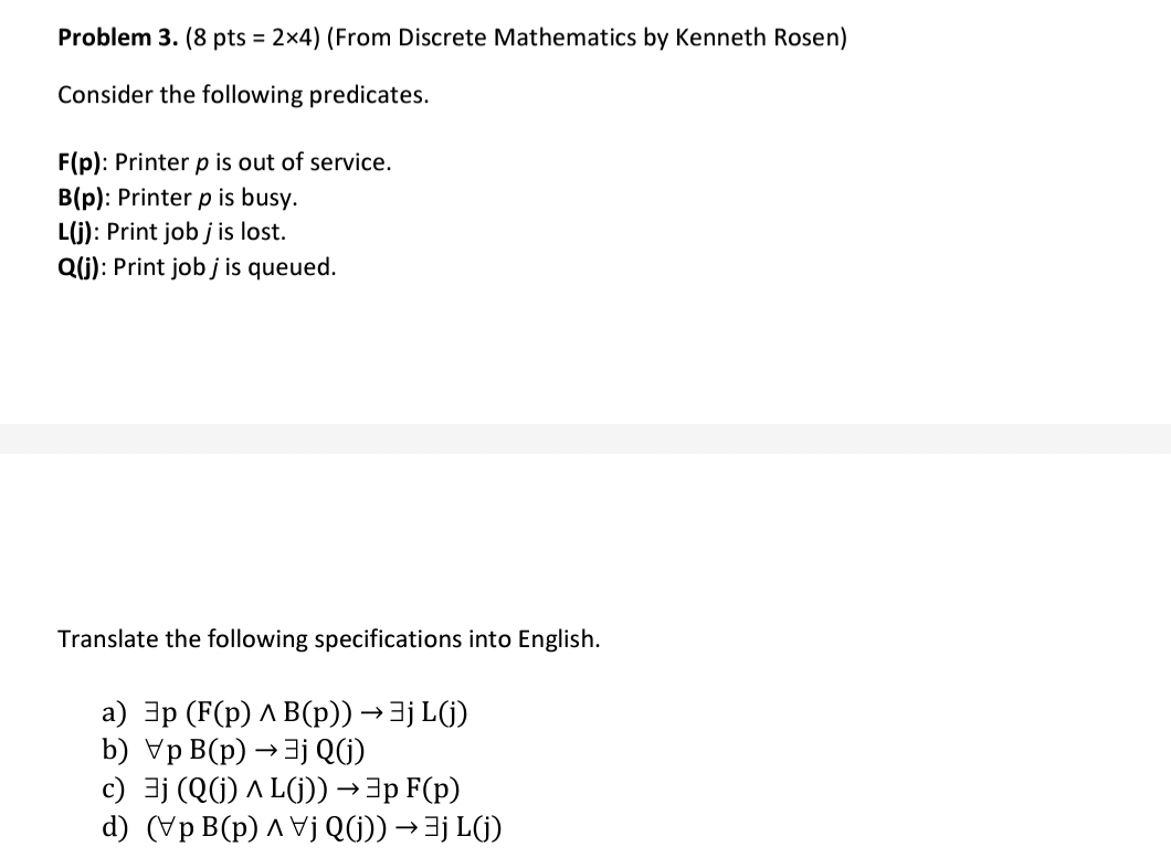 Solved Problem 3. (8 pts =2×4) (From Discrete Mathematics by | Chegg.com