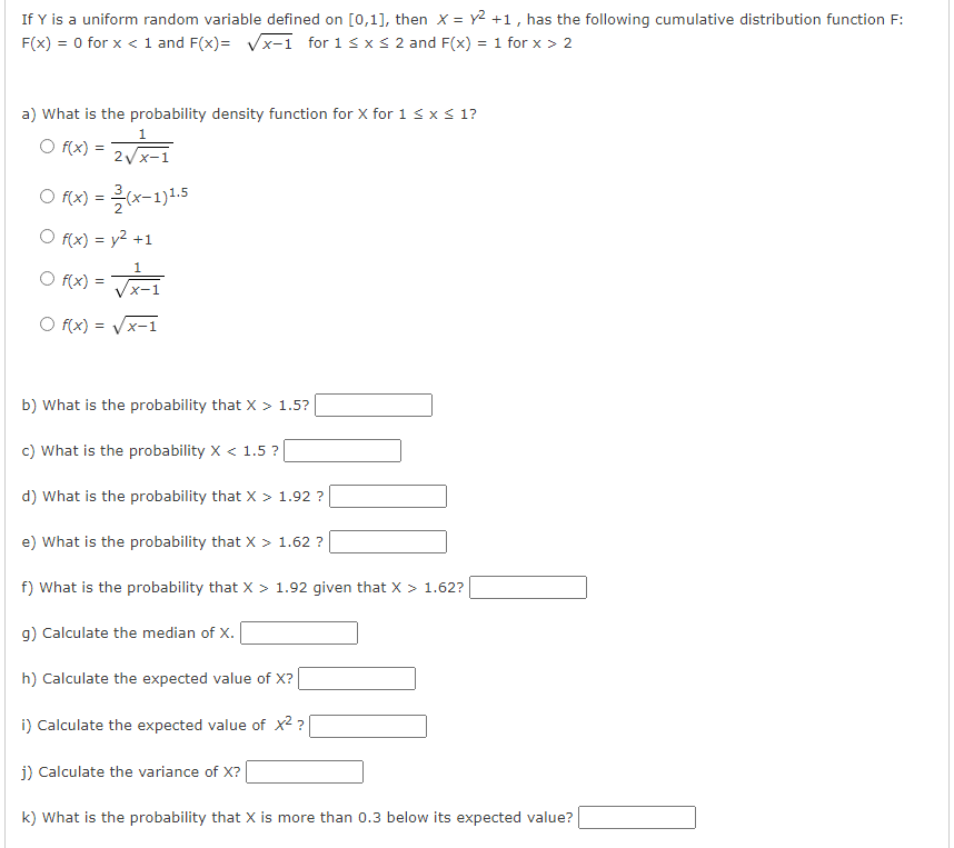 Solved If Y is a uniform random variable defined on [0,1], | Chegg.com