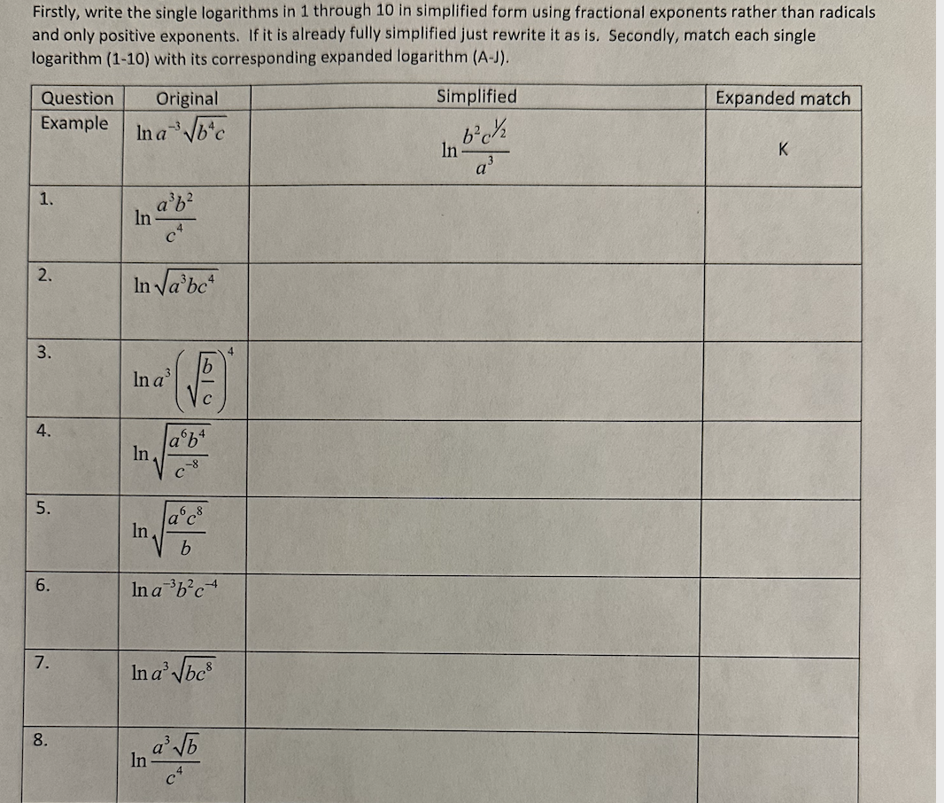 Solved Firstly, write the single logarithms in 1 through 10 | Chegg.com
