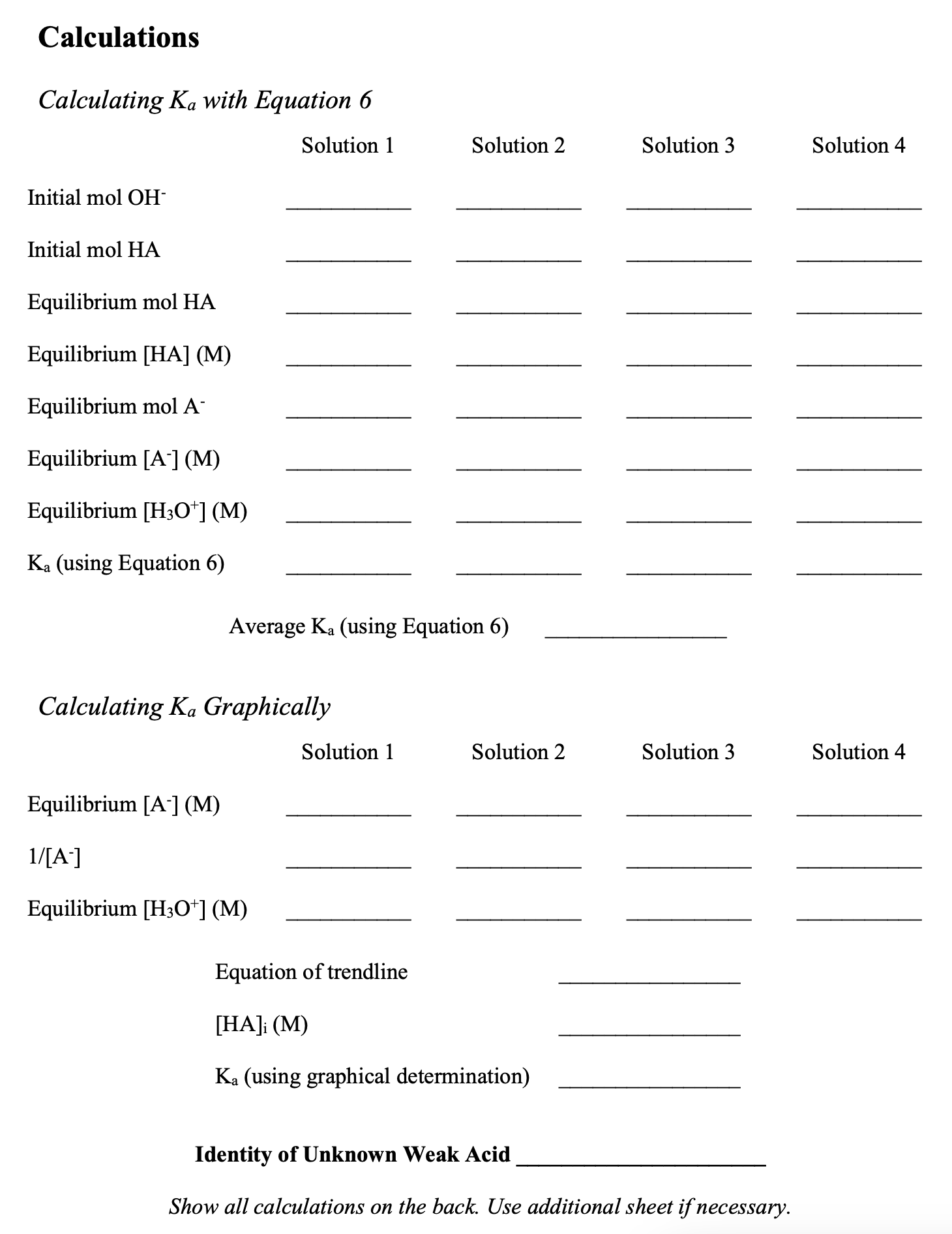 Calculating Ka with Equation 6 Average Ka (using | Chegg.com