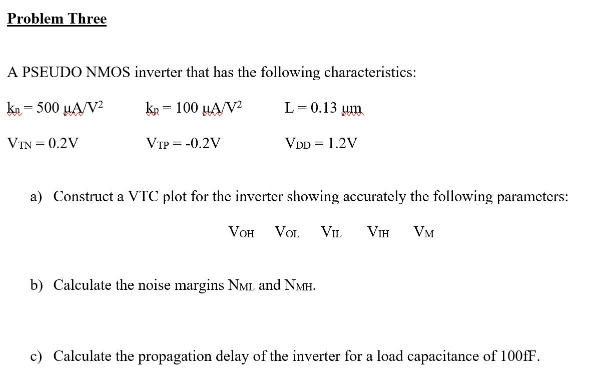 Solved Problem Three A PSEUDO NMOS inverter that has the | Chegg.com