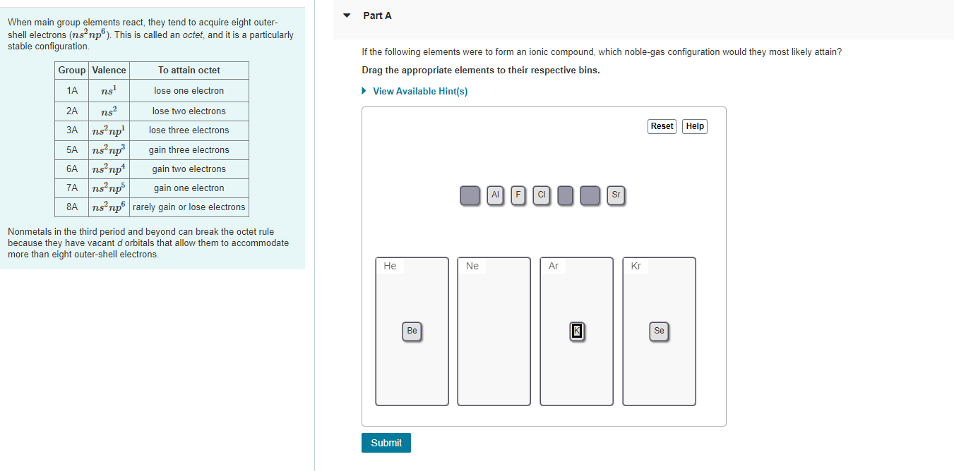 Solved When main group elements react, they tend to acquire | Chegg.com
