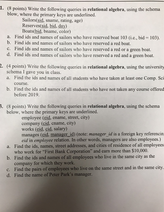 Solved 1. (8 points) Write the following queries in | Chegg.com