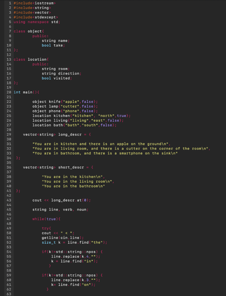 Solved 1 #include long_descr = { 30 31 "You are in kitchen | Chegg.com