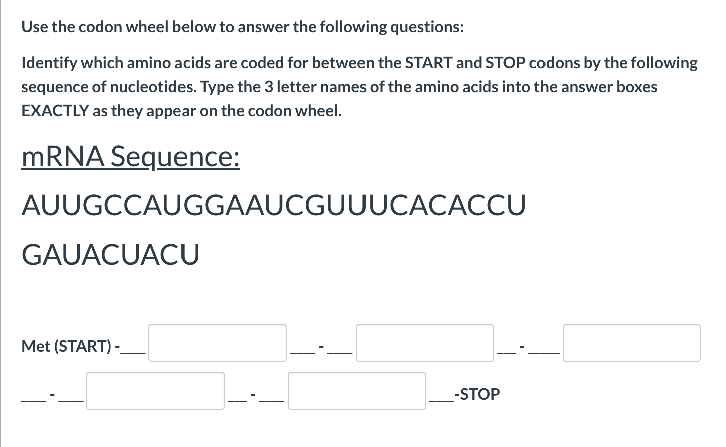 Solved Use the codon wheel below to answer the following | Chegg.com