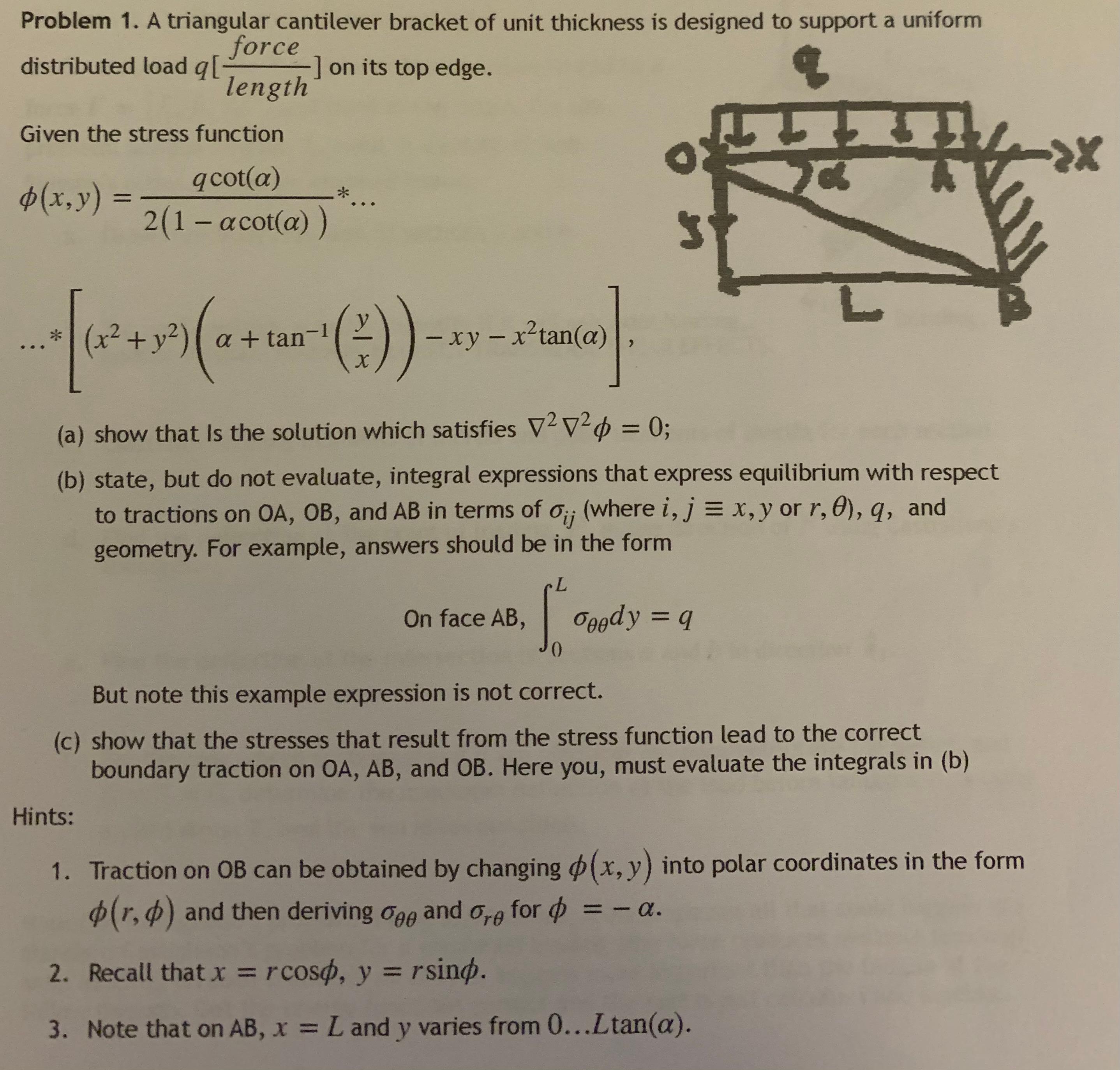 Problem 1. A triangular cantilever bracket of unit | Chegg.com