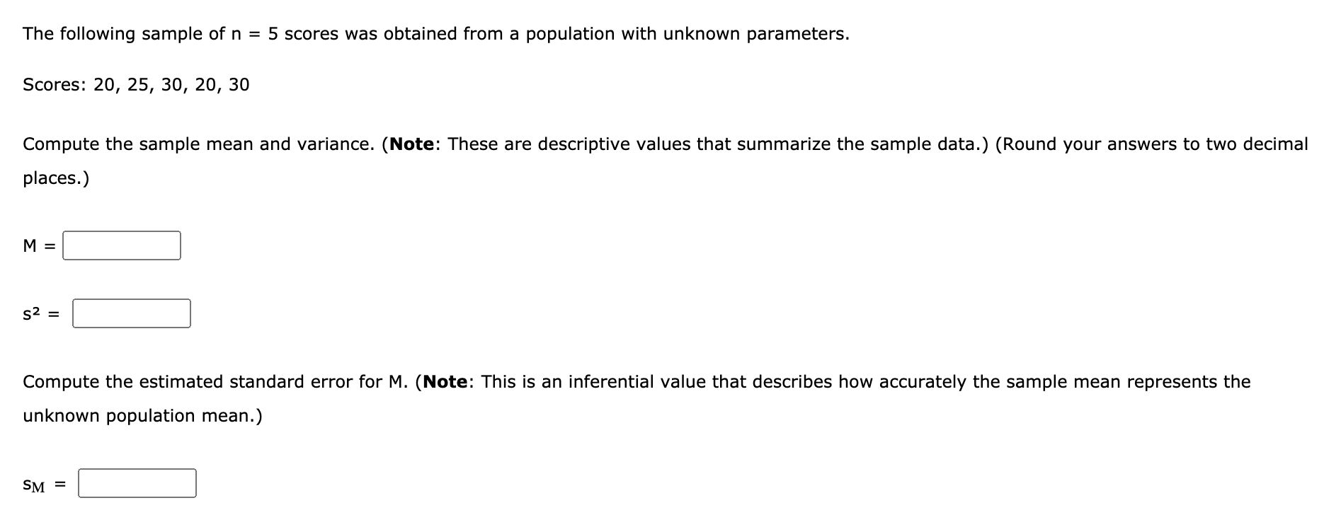Solved The following sample of n = 5 scores was obtained | Chegg.com