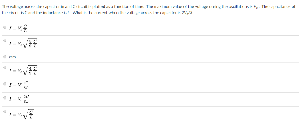 Solved The voltage across the capacitor in an LC circuit is | Chegg.com
