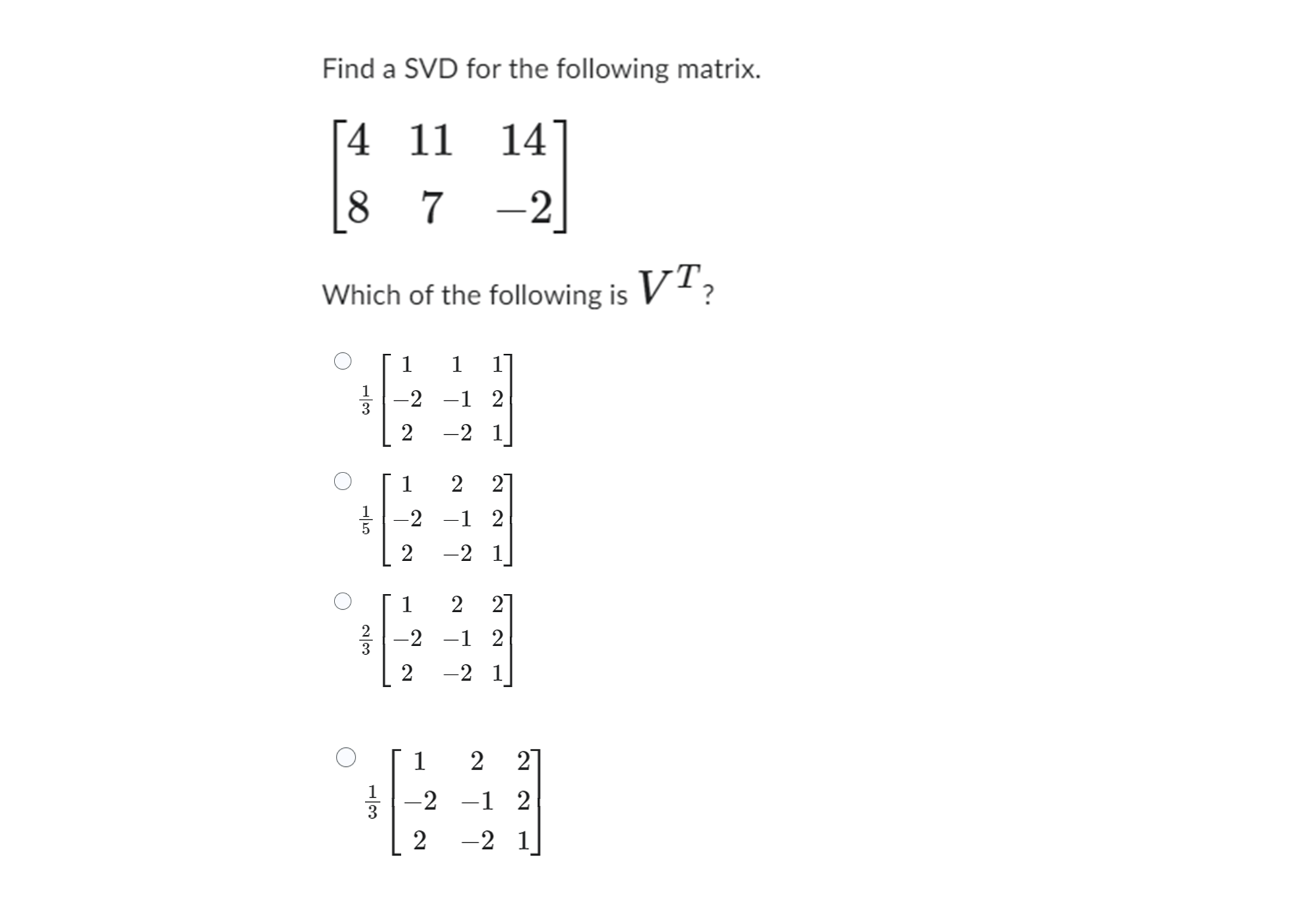 Solved Find a SVD for the following matrix.[4111487-2]Which | Chegg.com