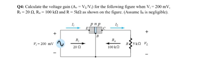 Solved Q4: Calculate the voltage gain (Av VuVi for the | Chegg.com