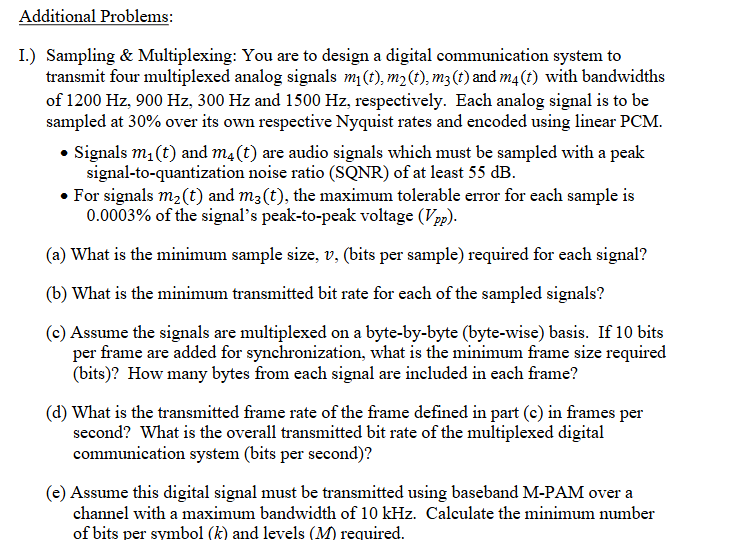 Solved Additional Problems:I.) ﻿Sampling & Multiplexing: You | Chegg.com