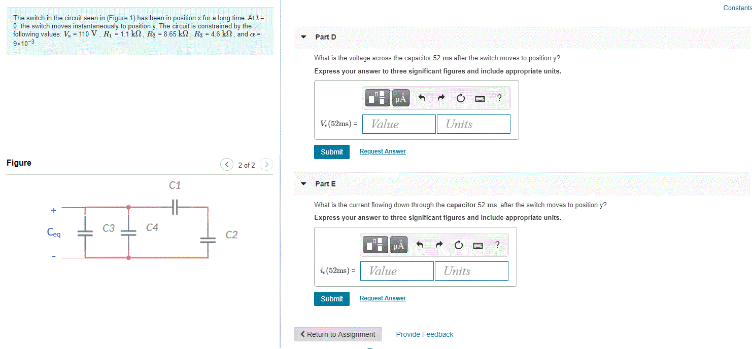 Solved Constants The switch in the circuit seen in (Figure | Chegg.com